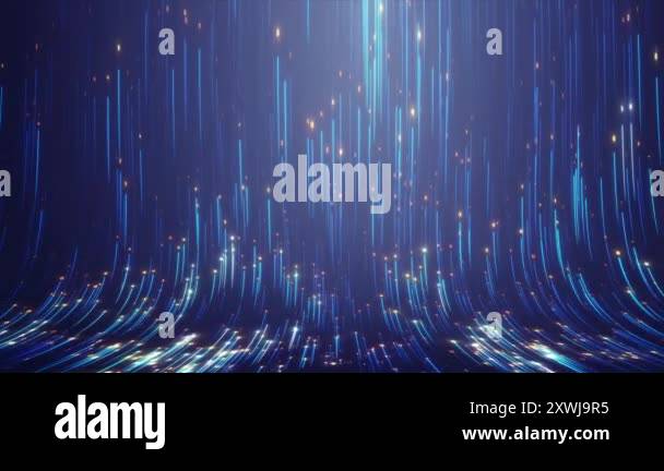 Big Data concept. abstract dark blue orange fast moving binary computer data. High speed motion ...