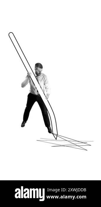 Step by step. Concentrated businessman drawing way for professional ...