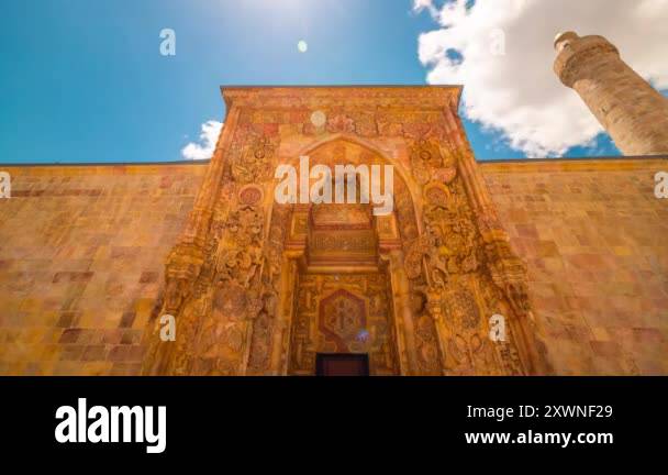 Minaret and main gate of Divrigi Ulu Camii or Great mosque of Divrigi ...