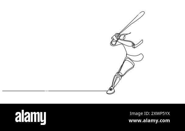animated continuous single line drawing of baseball batter, line art ...