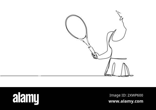 animated continuous single line drawing of female tennis player, line ...