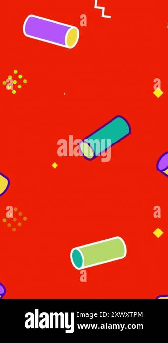 Abstract red color background with shapes. Green yellow purple color ...