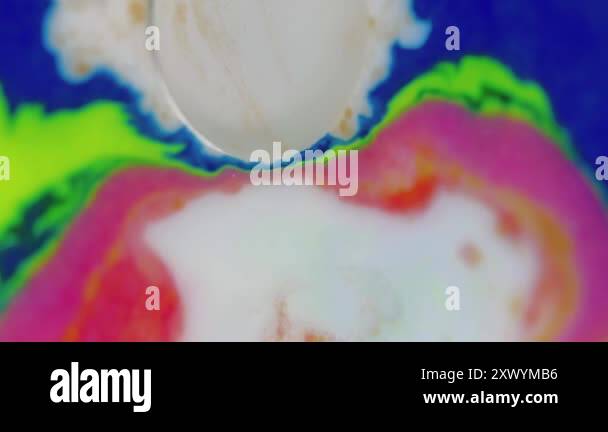 Paint blob. Ink blend. Defocused neon blue green pink color oil ...