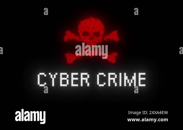 CYBER CRIME glitch notification with skull icon. Looped cybercrime ...