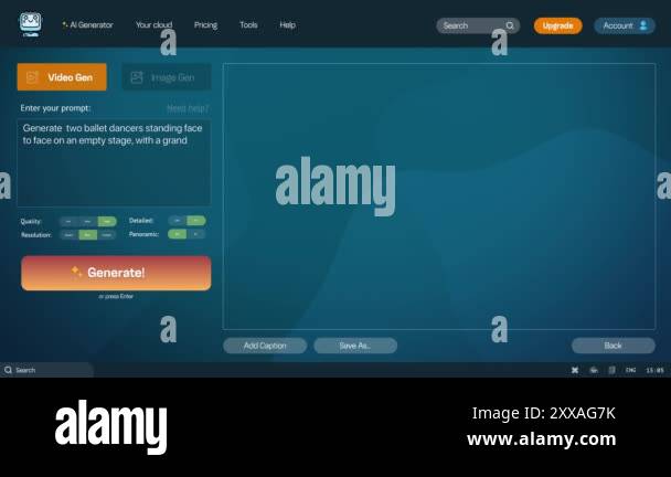User interface of AI video generator. Artificial intelligence chatbot generate detailed high ...