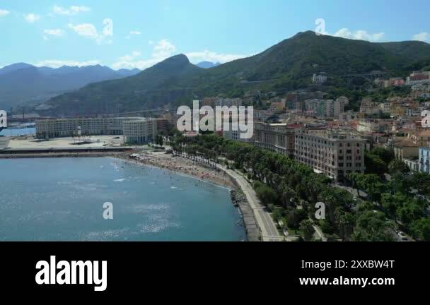 The Salerno seafront at dusk, sea landscape of Salerno, Campania, Italy ...