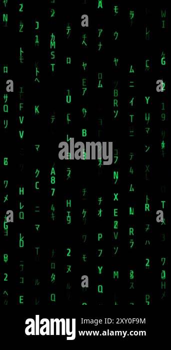 Vertical video. Dense Green Alphanumeric Characters Stream Vertically ...