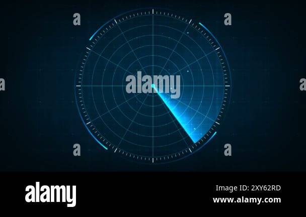 Digital blue realistic radar with targets on monitor in searching. Air ...