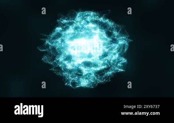 Abstract Blue Energetic Glowing Magic Orb With Plasma Dynamic Shining Core Levitates In Space