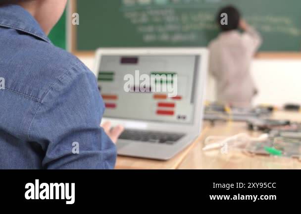 Girl writing engineering prompt by using AI software or programing ...