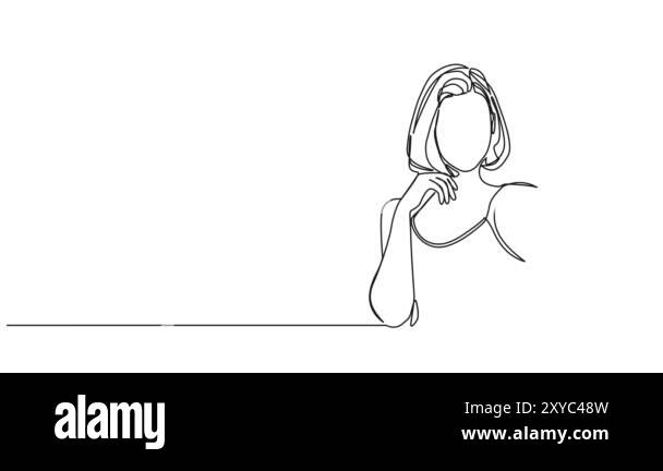 animated continuous single line drawing of woman taking selfie with ...
