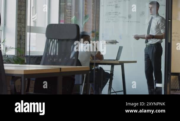 A confident director explains the work plan and problem-solving to ...