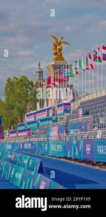 Decorating Paris city with Olympic symbols and the 2024 Olympic colors ...