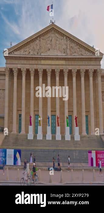 Decorating Paris city with Olympic symbols and the 2024 Olympic colors ...