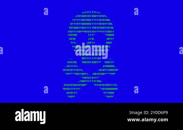 video animation green graphic skeleton shape of a skull with crossbones ...