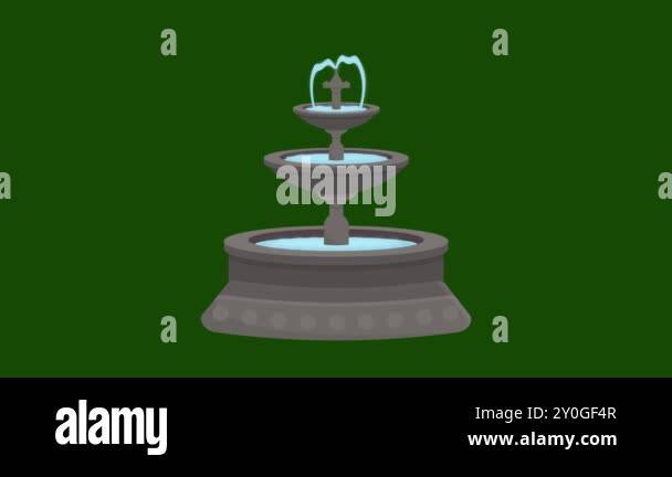 Water fountain animation, nature water flow graphic animated video on green screen background ...