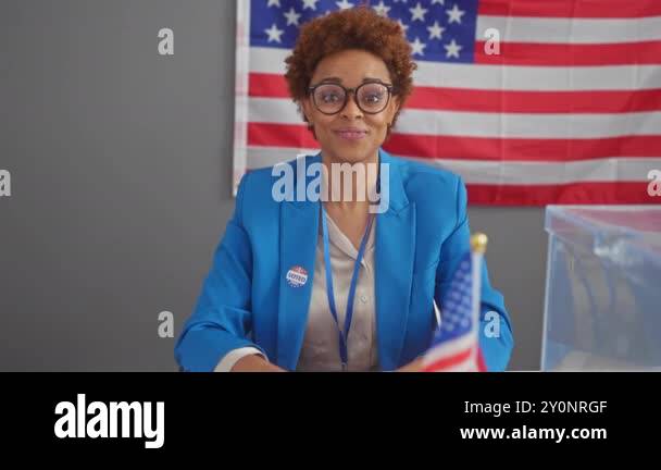 Triumphant african american woman candidate celebrates victory with ...