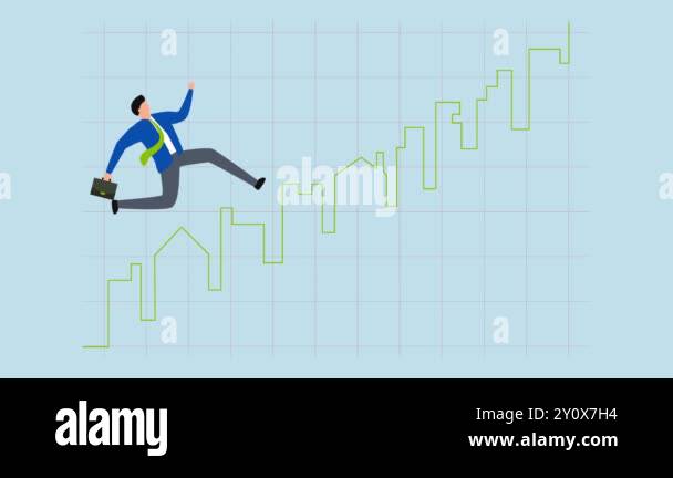 Real estate market price rising up chart, 4k animation of Happy running ...