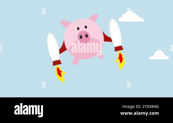 Boost financial earning, 4k animation of pink piggy bank with rocket ...