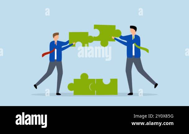 Partnership and teamwork, 4k animation of business partner put puzzles ...