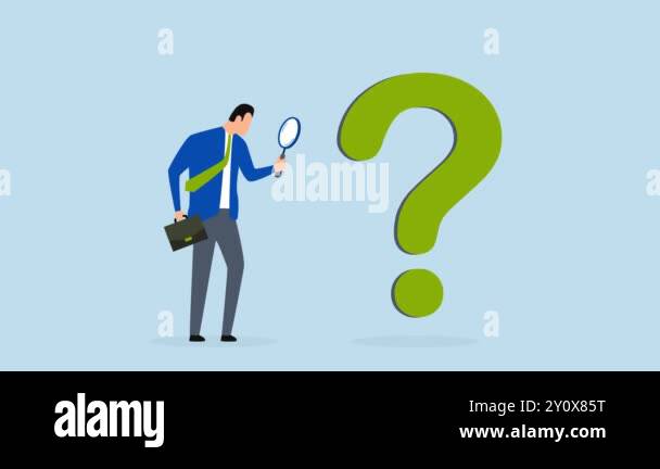 Problem analysis, 4k animation of trader analyst using magnifying glass ...