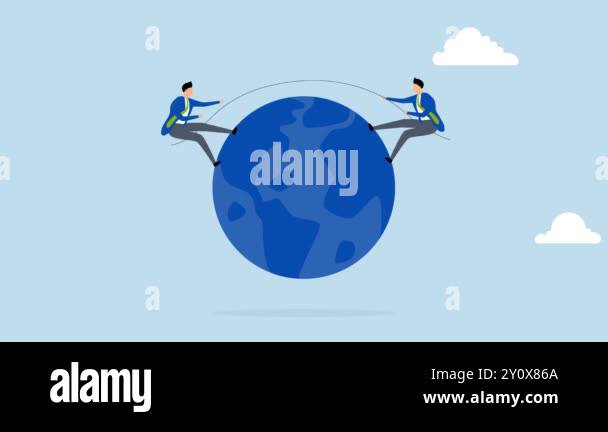 Geopolitics, 4k animation of businessmen countries pulling tug of war ...
