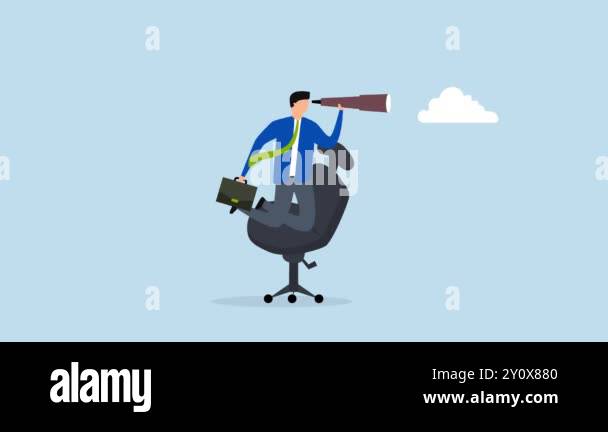 Career future, 4k animation of businessman with telescope rides on a ...