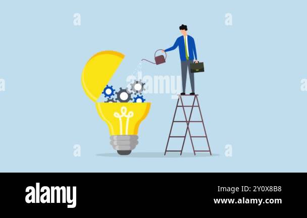 Maintenance brain to generate idea, 4k animation of businessman drops ...