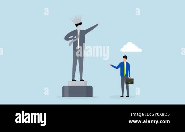Ego, self important, 4k animation of businessman looks at statue of his ...
