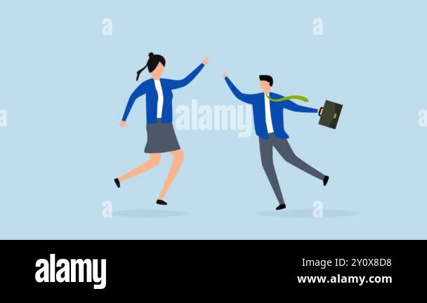 Team success winners, 4k animation of happy businessman and woman ...