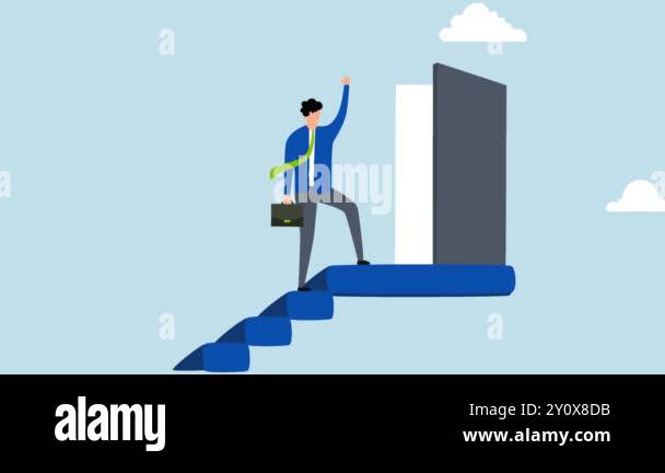 Open new opportunity door, 4k animation of businessman reaching the top ...