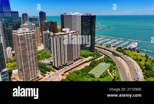 Multi-storied buildings of diverse design in the downtown of Chicago ...