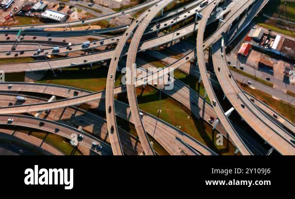 Web of highways and freeways with lively traffic on. Roads of Dallas ...