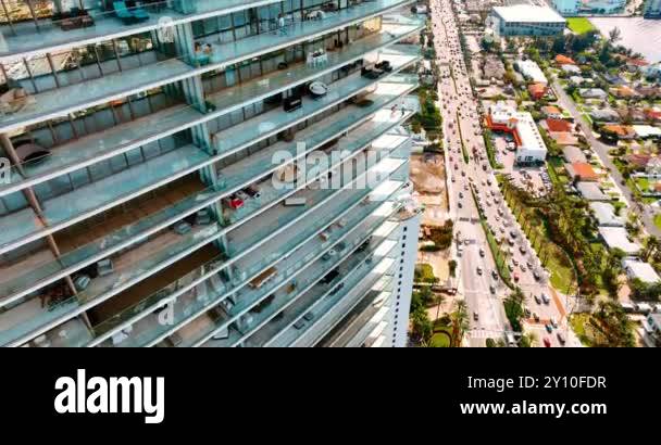 Rising along the multi-storied apartment block with large open ...