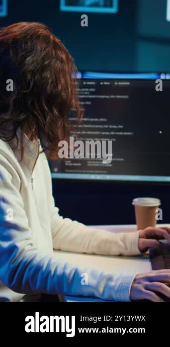 Vertical video Programmer closing backpack, leaving home office after ...