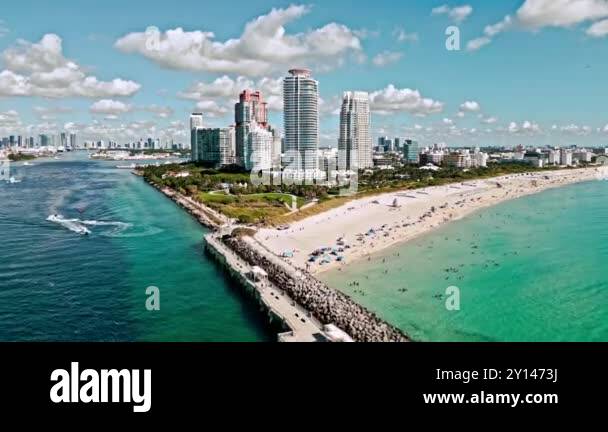 Miami South beach landscape aerial view. Skyscraper aerial on Miami ...