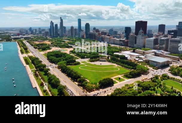 Huge territory of a green beautiful park at the lakefront of Lake ...