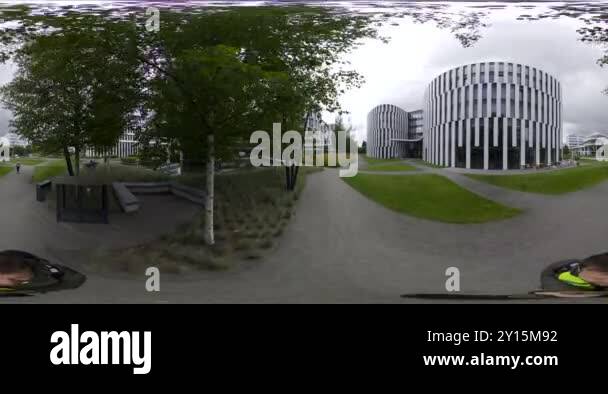 This is a 4K 360-degree virtual tour of a modern office park. The video ...