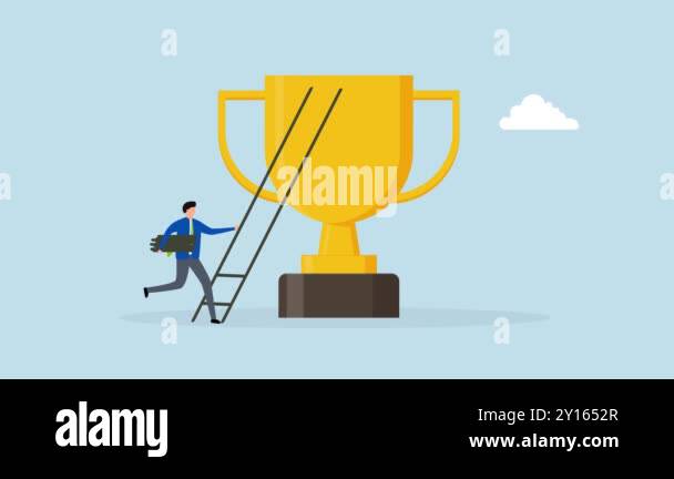 Building ladder to success, 4k animation of businessman builds ladder ...