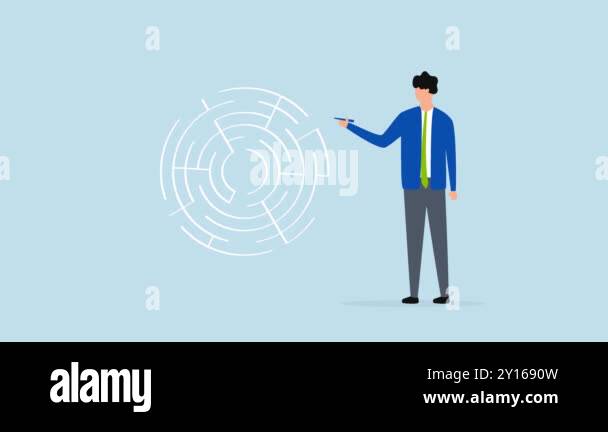 Solution solving business problem, 4k animation of businessman draws ...