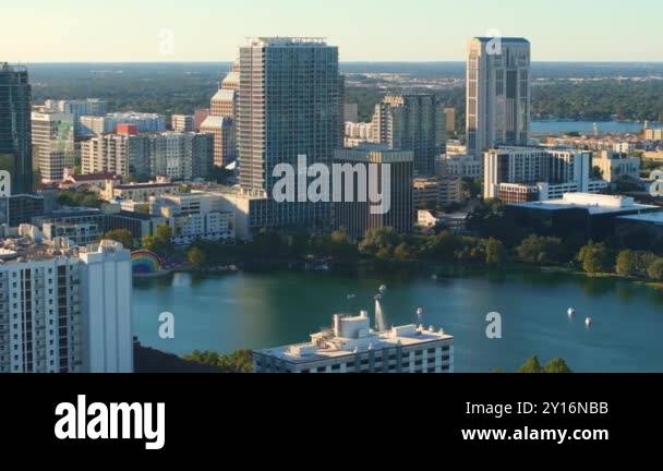 Orlando, Florida. American city downtown architecture with Lake Eola ...