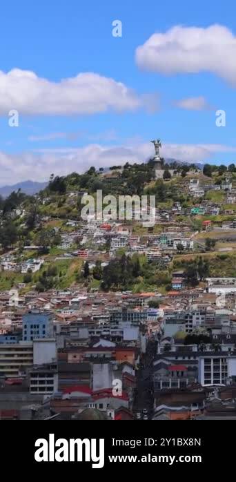 Ecuador, Quito lookout of the statue of Virgin of Panecillo. Scenic ...