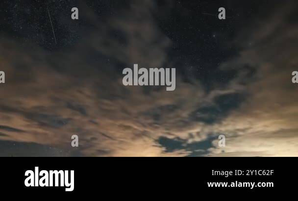 Milky way galaxy stars and clouds moving fast in starry night sky in ...