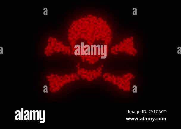Skull pixelated icon with glitch effect. Looped cybercrime concept ...