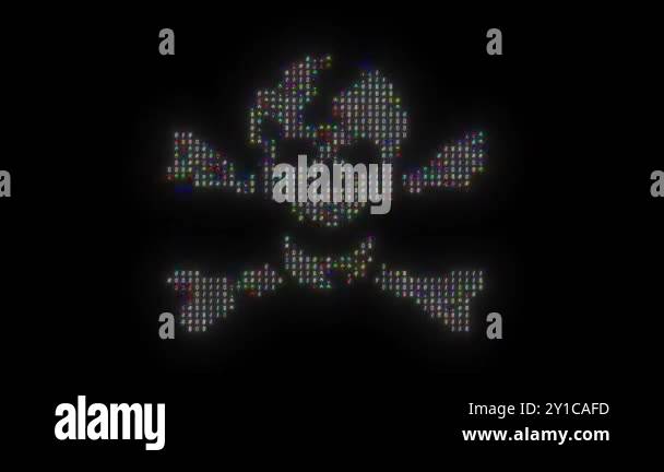 SKULL made from symbols with technology glitch effect. Looped hacking ...