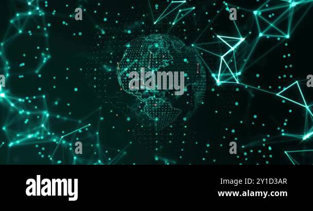 Global network connections and data points animation over digital Earth ...
