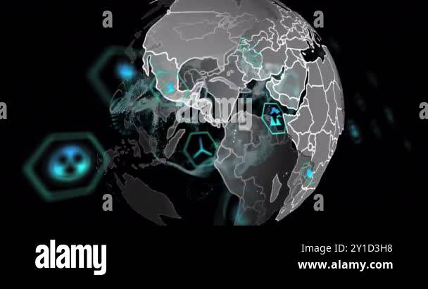 Rotating Globe With Network Connections And Data Processing Animation