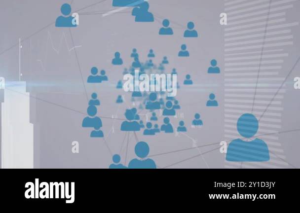 Network of connected people icons animation over business graph ...