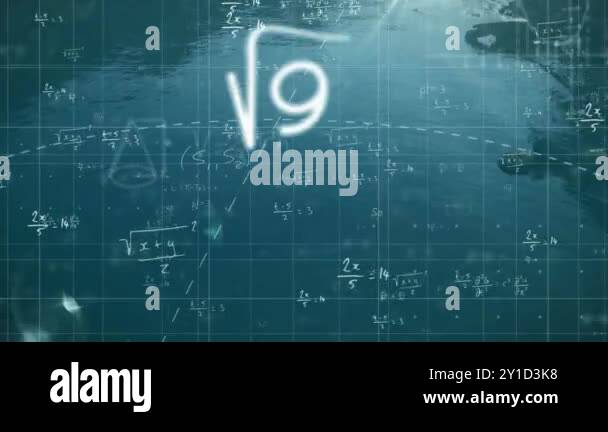 Mathematical equations and formulas animation over ocean waves. Mathematics, motion graphics ...