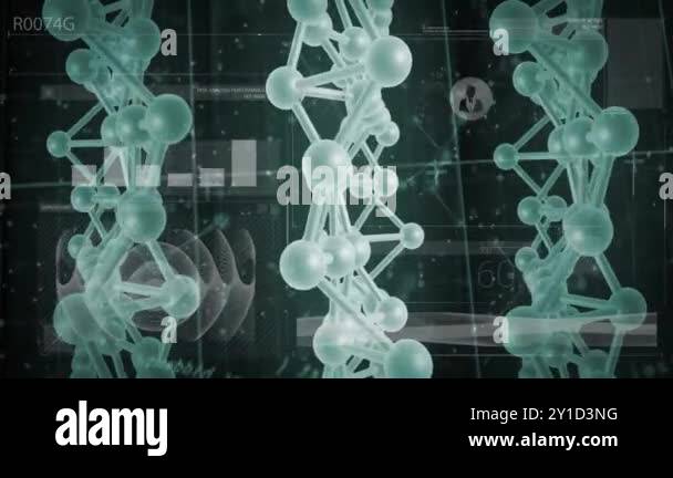 DNA molecules and data charts animation over scientific research ...